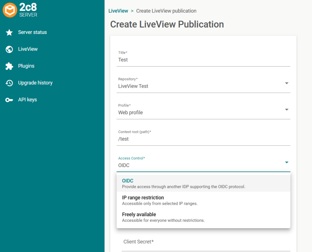 Create a LiveView publication site – 2c8 Help center